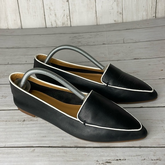 J. Crew | Shoes | J Crew Black Pointed Toe Loafers With White Piping ...